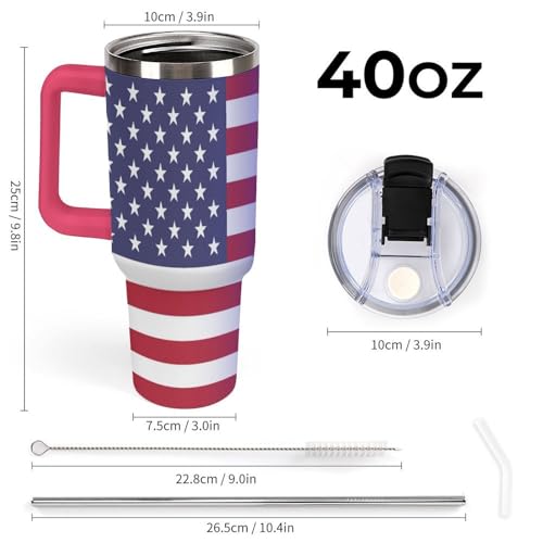 U.S.A Kansas State Flag 40oz Water Bottle Double Wall Insulated Tumbler with Handle Leakproof Travel Mug Light Rose Red-style