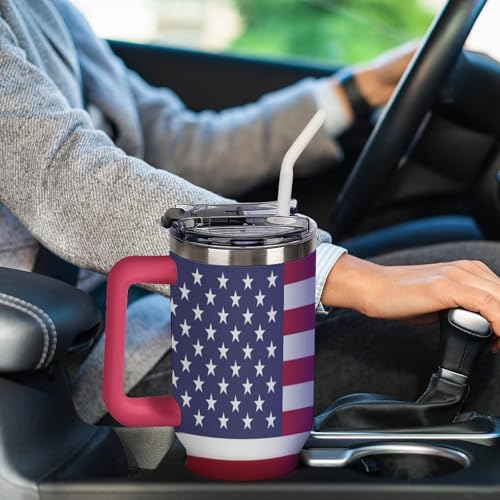 U.S.A Kansas State Flag 40oz Water Bottle Double Wall Insulated Tumbler with Handle Leakproof Travel Mug Light Rose Red-style