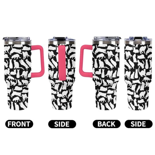 Cute Cats 40oz Water Bottle Double Wall Insulated Tumbler with Handle Leakproof Travel Mug Light Rose Red-style