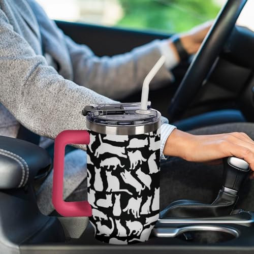 Cute Cats 40oz Water Bottle Double Wall Insulated Tumbler with Handle Leakproof Travel Mug Light Rose Red-style