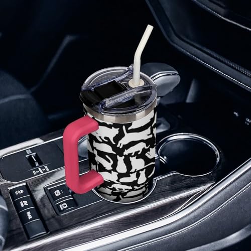 Cute Cats 40oz Water Bottle Double Wall Insulated Tumbler with Handle Leakproof Travel Mug Light Rose Red-style