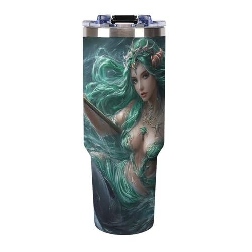 Ocean Goddess Dolphins Greek Myth 40oz Water Bottle Double Wall Insulated Tumbler with Handle Leakproof Travel Mug White-style