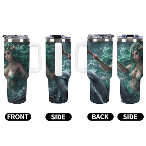Ocean Goddess Dolphins Greek Myth 40oz Water Bottle Double Wall Insulated Tumbler with Handle Leakproof Travel Mug White-style