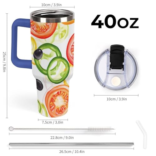 Sliced Pepper Tomato Onion 40oz Water Bottle Double Wall Insulated Tumbler with Handle Leakproof Travel Mug Deep Blue-style