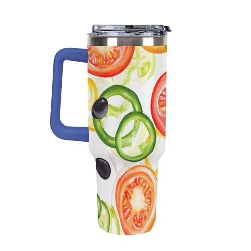 Sliced Pepper Tomato Onion 40oz Water Bottle Double Wall Insulated Tumbler with Handle Leakproof Travel Mug Deep Blue-style