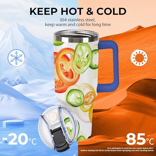 Sliced Pepper Tomato Onion 40oz Water Bottle Double Wall Insulated Tumbler with Handle Leakproof Travel Mug Deep Blue-style