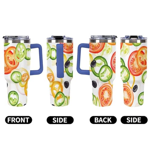 Sliced Pepper Tomato Onion 40oz Water Bottle Double Wall Insulated Tumbler with Handle Leakproof Travel Mug Deep Blue-style