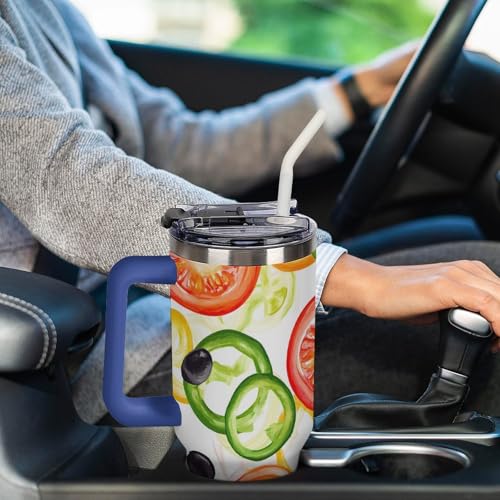Sliced Pepper Tomato Onion 40oz Water Bottle Double Wall Insulated Tumbler with Handle Leakproof Travel Mug Deep Blue-style