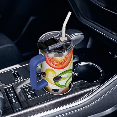 Sliced Pepper Tomato Onion 40oz Water Bottle Double Wall Insulated Tumbler with Handle Leakproof Travel Mug Deep Blue-style