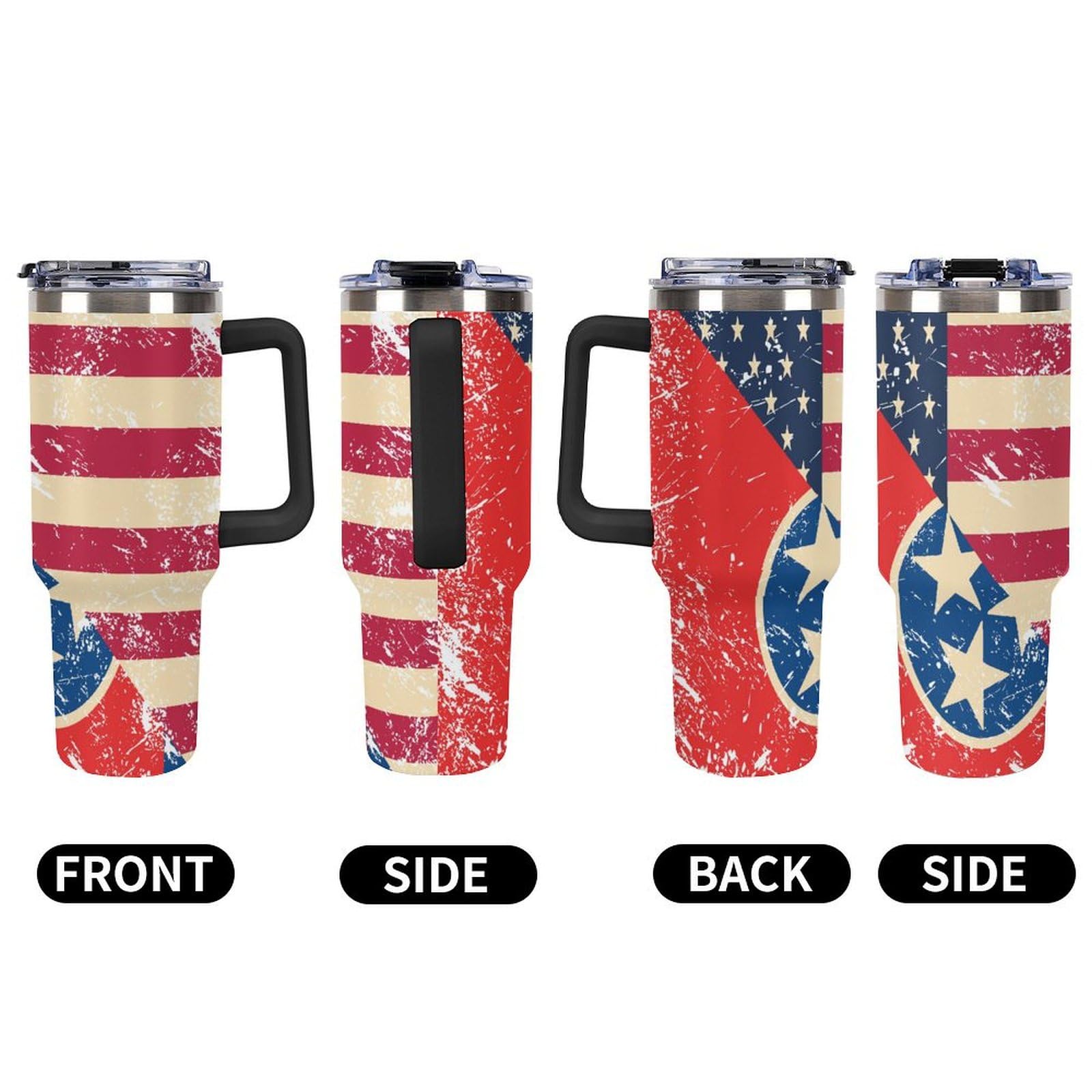 Vintage U.S.A And Tennessee State Flag 40oz Water Bottle Double Wall Insulated Tumbler with Handle Leakproof Travel Mug Black-style