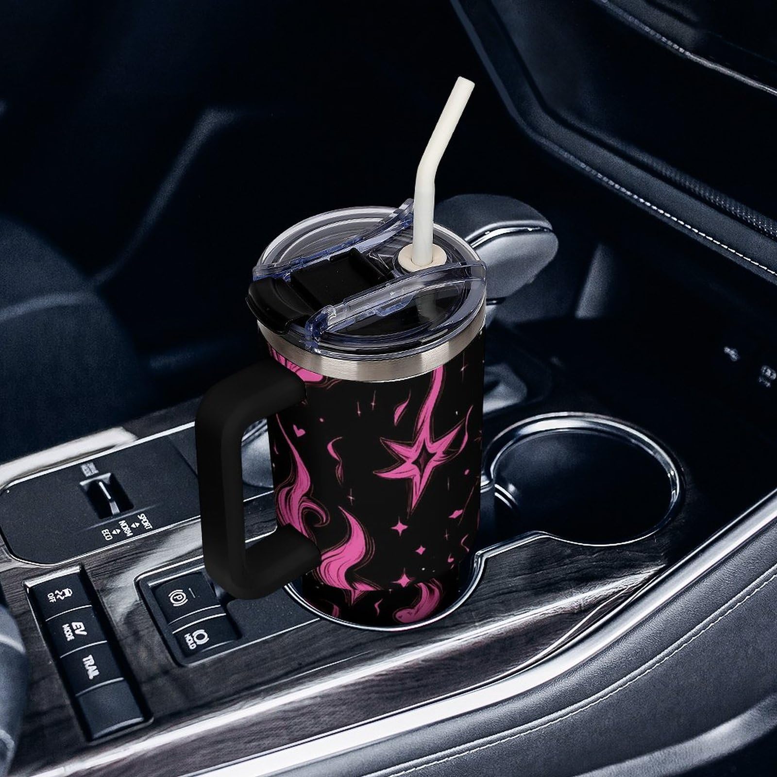 Y2K Flames Hearts Stars 40oz Water Bottle Double Wall Insulated Tumbler with Handle Leakproof Travel Mug Black-style