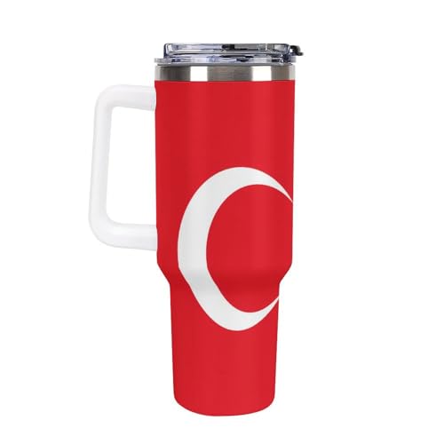 Turkey Turkish Flag of Türkiye 40oz Water Bottle Double Wall Insulated Tumbler with Handle Leakproof Travel Mug White-style