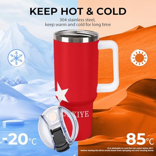 Turkey Turkish Flag of Türkiye 40oz Water Bottle Double Wall Insulated Tumbler with Handle Leakproof Travel Mug White-style