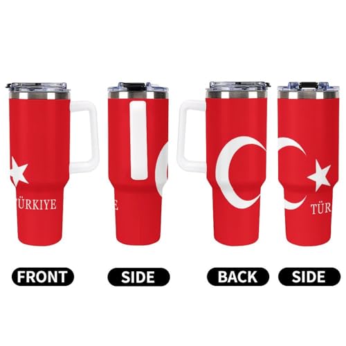 Turkey Turkish Flag of Türkiye 40oz Water Bottle Double Wall Insulated Tumbler with Handle Leakproof Travel Mug White-style