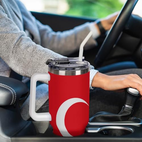 Turkey Turkish Flag of Türkiye 40oz Water Bottle Double Wall Insulated Tumbler with Handle Leakproof Travel Mug White-style