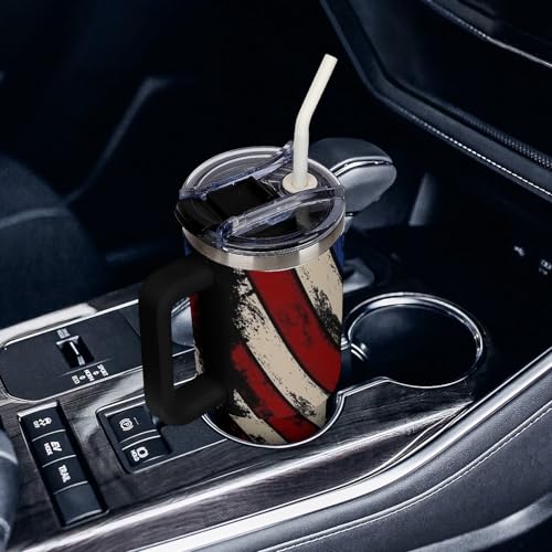100% BLUE COLLAR Handle Tumbler for Women and Men, Cool American Flag Large Capacity Stainless Steel Cup with Rubber Ring and Straw, Water Bottle for Walking,Climbing