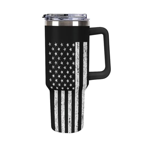 100% BLUE COLLAR 40 oz Water Bottle with Handle and Straw, Cool American Flag Large Capacity Leak Resistant Tumbler -Fits in Cup Holder for Travel, Work
