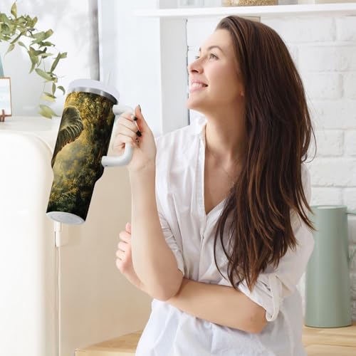 Jihqo Jungle Elephant 40 oz Stainless Steel Vacuum Insulated Tumbler with Handle and Straw Lid, Leakproof Water Bottle Double Wall Travel Mug Coffee Cup, Cupholder Friendly