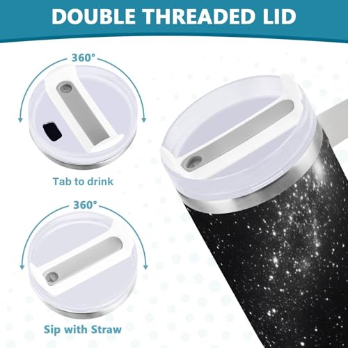 Jihqo Galaxy Black 40 oz Stainless Steel Vacuum Insulated Tumbler with Handle and Straw Lid, Leakproof Water Bottle Double Wall Travel Mug Coffee Cup, Cupholder Friendly