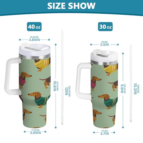 Jihqo Cute Dachshunds 40 oz Stainless Steel Vacuum Insulated Tumbler with Handle and Straw Lid, Leakproof Water Bottle Double Wall Travel Mug Coffee Cup, Cupholder Friendly