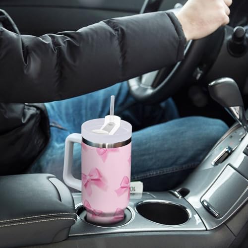 Jihqo Bow Tie 40 oz Stainless Steel Vacuum Insulated Tumbler with Handle and Straw Lid, Leakproof Water Bottle Double Wall Travel Mug Coffee Cup, Cupholder Friendly