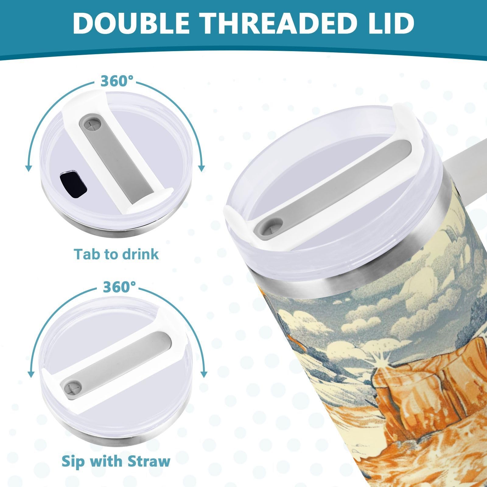 Jihqo Western Desert 40 oz Stainless Steel Vacuum Insulated Tumbler with Handle and Straw Lid, Leakproof Water Bottle Double Wall Travel Mug Coffee Cup, Cupholder Friendly