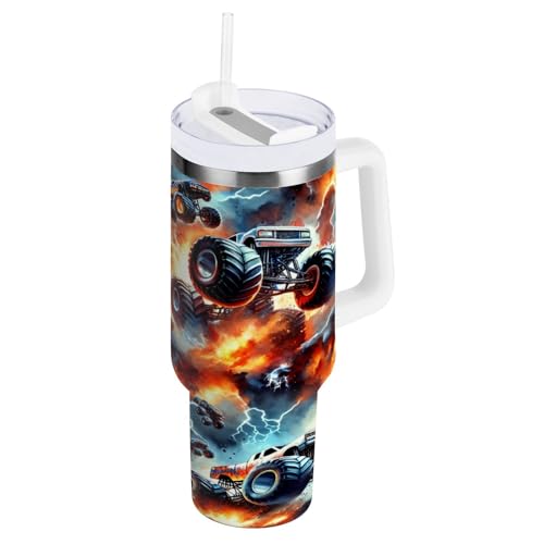 Jihqo Lightning Tank Cars 40 oz Stainless Steel Vacuum Insulated Tumbler with Handle and Straw Lid, Leakproof Water Bottle Double Wall Travel Mug Coffee Cup, Cupholder Friendly