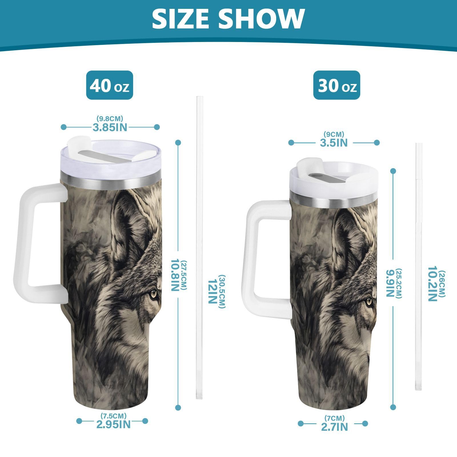 Jihqo Dangerous Wolf 40 oz Stainless Steel Vacuum Insulated Tumbler with Handle and Straw Lid, Leakproof Water Bottle Double Wall Travel Mug Coffee Cup, Cupholder Friendly
