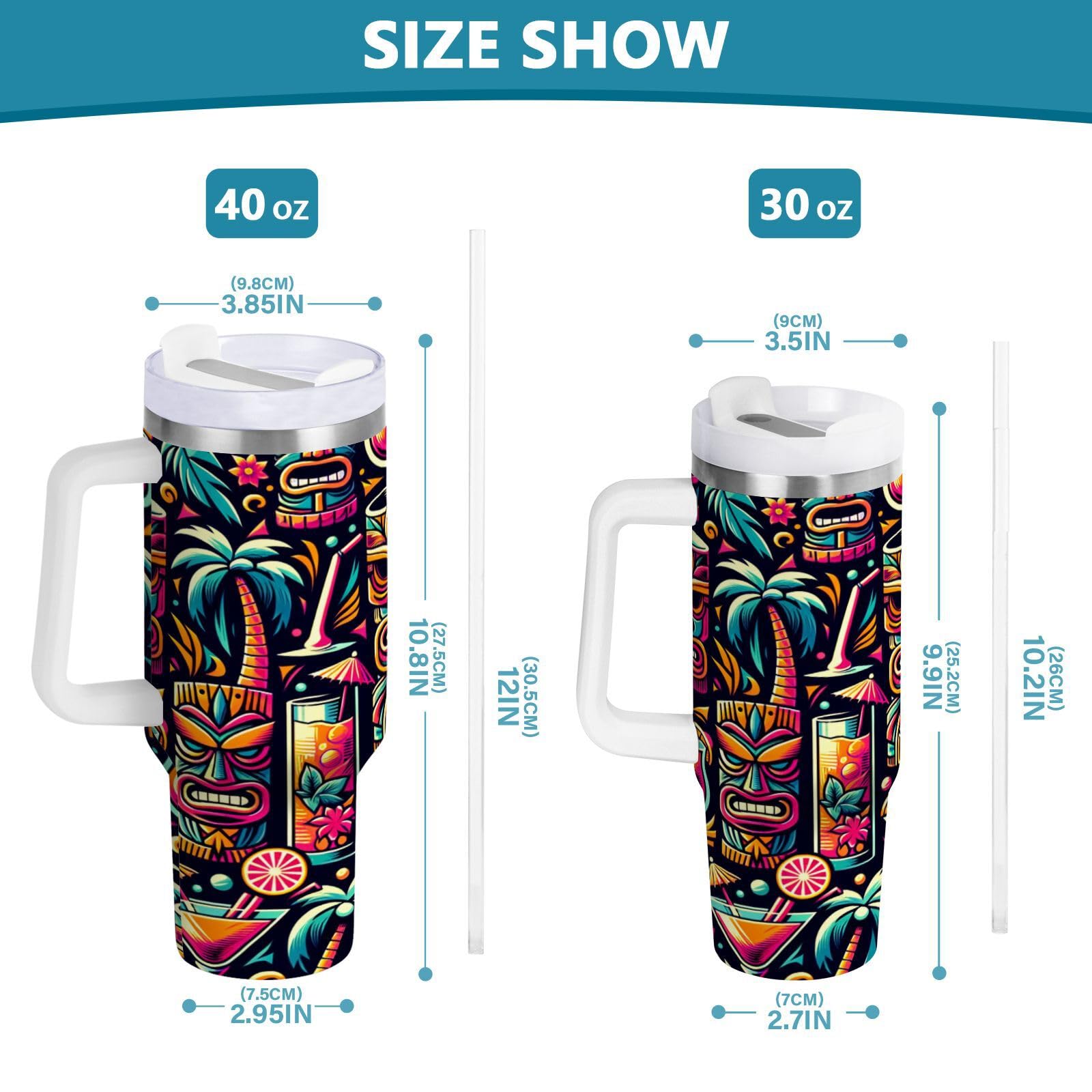 Jihqo Mexican Tropical Palm Trees 40 oz Stainless Steel Vacuum Insulated Tumbler with Handle and Straw Lid, Leakproof Water Bottle Double Wall Travel Mug Coffee Cup, Cupholder Friendly