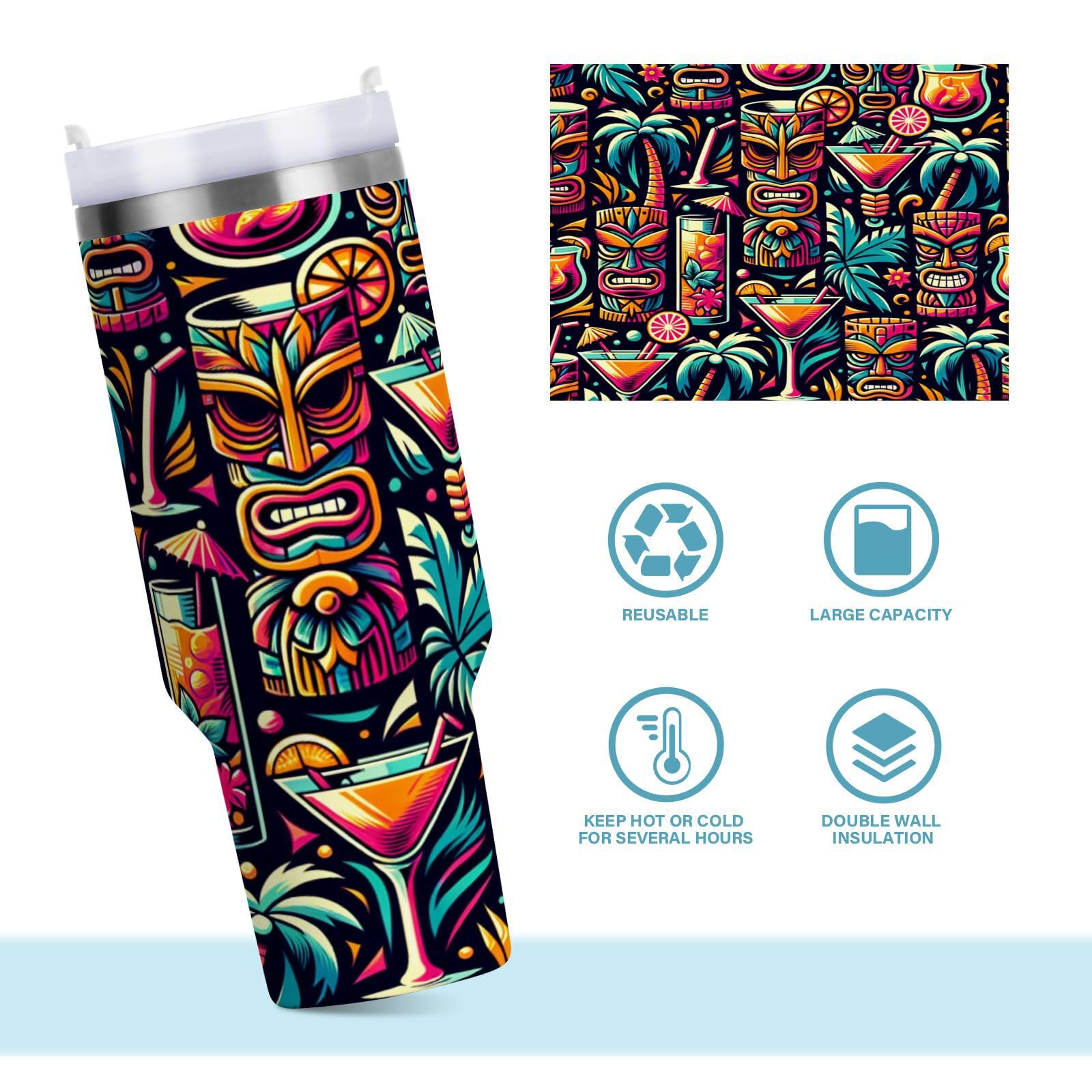 Jihqo Mexican Tropical Palm Trees 40 oz Stainless Steel Vacuum Insulated Tumbler with Handle and Straw Lid, Leakproof Water Bottle Double Wall Travel Mug Coffee Cup, Cupholder Friendly