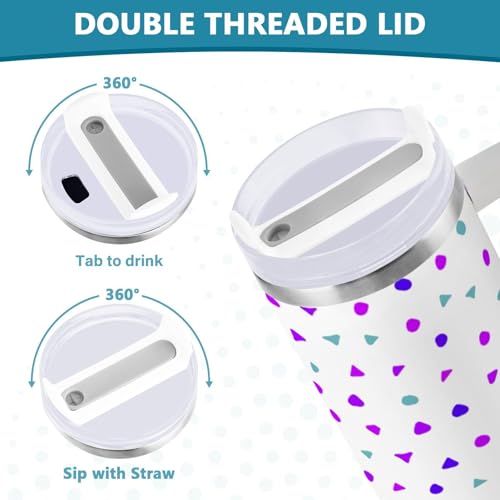 Jihqo Little Triangle Polka Dots 40 oz Stainless Steel Vacuum Insulated Tumbler with Handle and Straw Lid, Leakproof Water Bottle Double Wall Travel Mug Coffee Cup, Cupholder Friendly