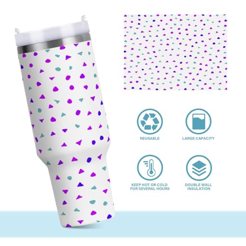 Jihqo Little Triangle Polka Dots 40 oz Stainless Steel Vacuum Insulated Tumbler with Handle and Straw Lid, Leakproof Water Bottle Double Wall Travel Mug Coffee Cup, Cupholder Friendly