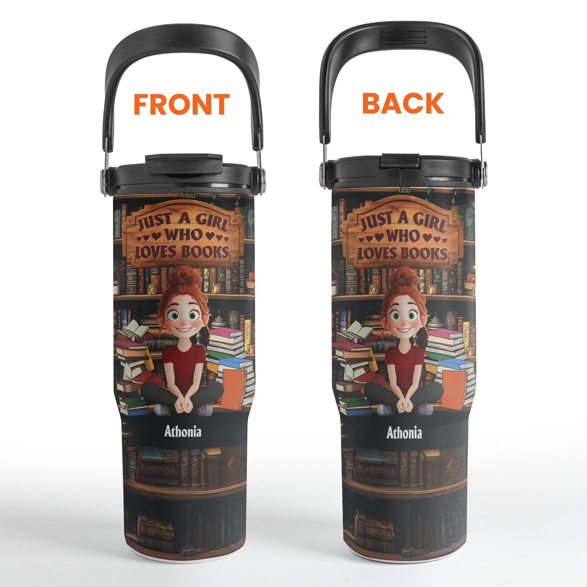 Macorner Personalized 30oz Tumbler With Handle, Just A Girl Who Loves Books Tumbler, Daughter Gifts