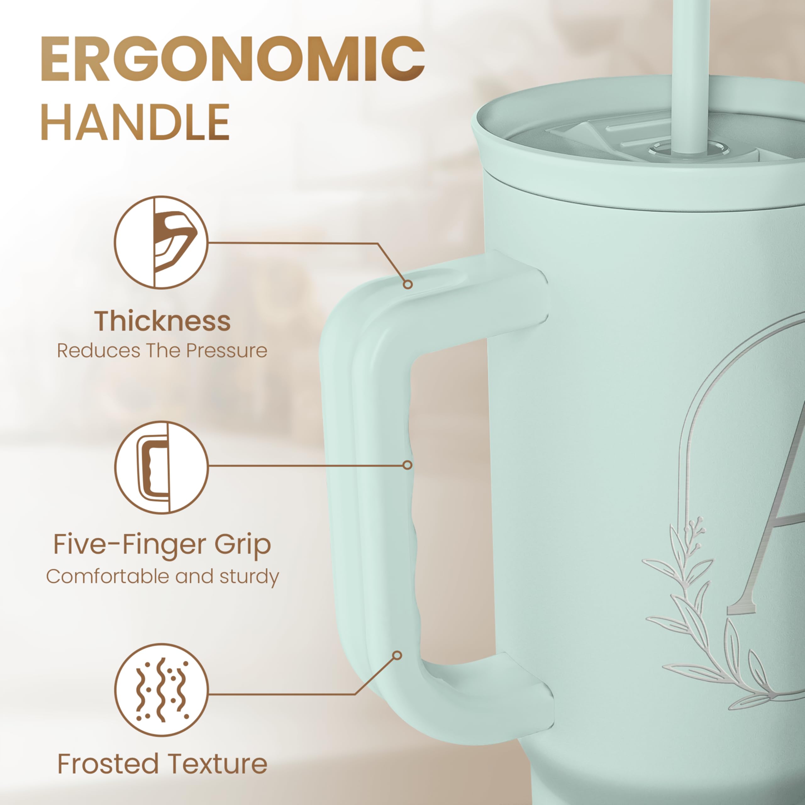 SANDJEST Stainless Steel Tumbler 40oz with Handle Initial A and Canvas Tote Bag