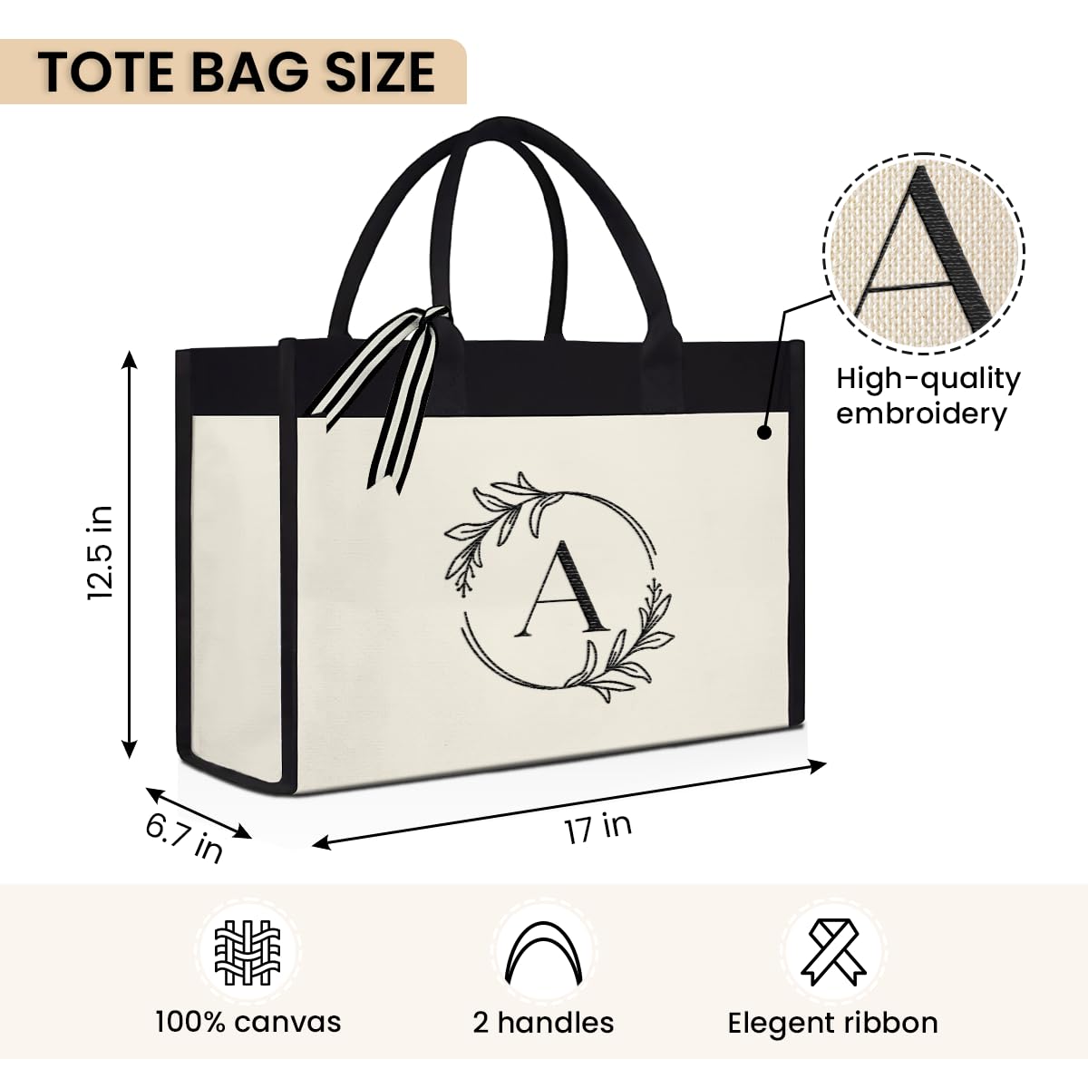SANDJEST Stainless Steel Tumbler 40oz with Handle Initial A and Canvas Tote Bag