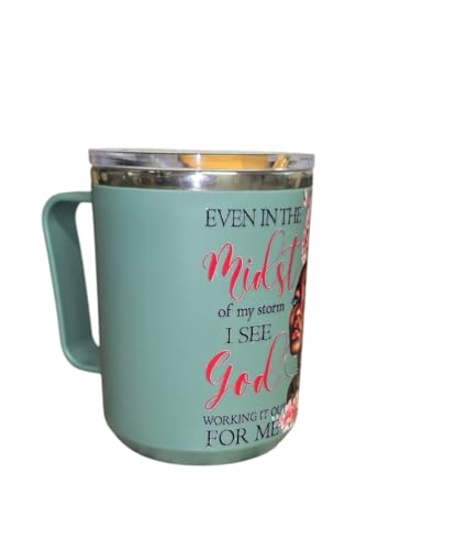Inspirational Insulated Coffee Tumbler with Lid, with Motivational Quote, 15oz (Green)