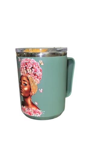 Inspirational Insulated Coffee Tumbler with Lid, with Motivational Quote, 15oz (Green)