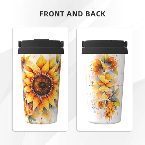 Yellow Sunflower in Oil Printed insulated coffee cup - leak-proof design, suitable for commuting, office and travel insulated cup,