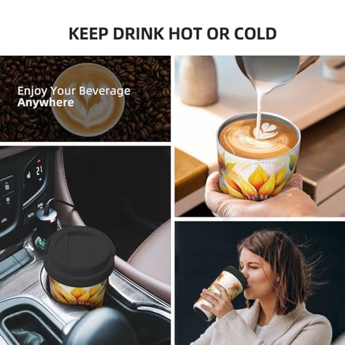 Yellow Sunflower in Oil Printed insulated coffee cup - leak-proof design, suitable for commuting, office and travel insulated cup,