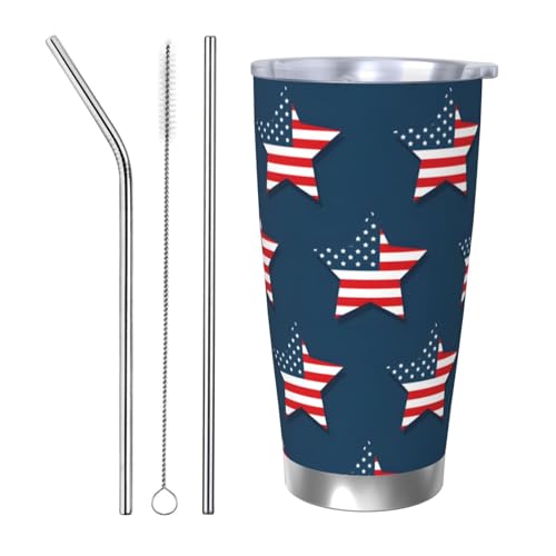 HQFFPOO 20 oz Tumbler with Lid and Straws Coffee Travel Mug Stainless Steel Cups Insulated Coffee Mug Leak Proof for Women, Sports, Outdoor, Gym, Men - 4th July