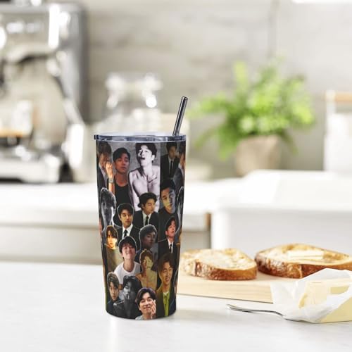 OAEWRE Gong Actors Yoo Stainless Steel Mug Insulated Tumbler Coffee Mugs with Lids and Straw Double Wall Vacuum Cup 20oz