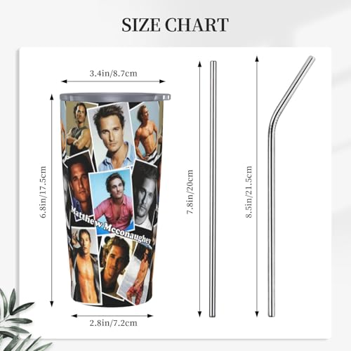 OAEWRE Matthew Actors McConaughey Stainless Steel Mug Insulated Tumbler Coffee Mugs with Lids and Straw Double Wall Vacuum Cup 20oz