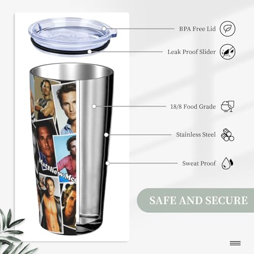 OAEWRE Matthew Actors McConaughey Stainless Steel Mug Insulated Tumbler Coffee Mugs with Lids and Straw Double Wall Vacuum Cup 20oz