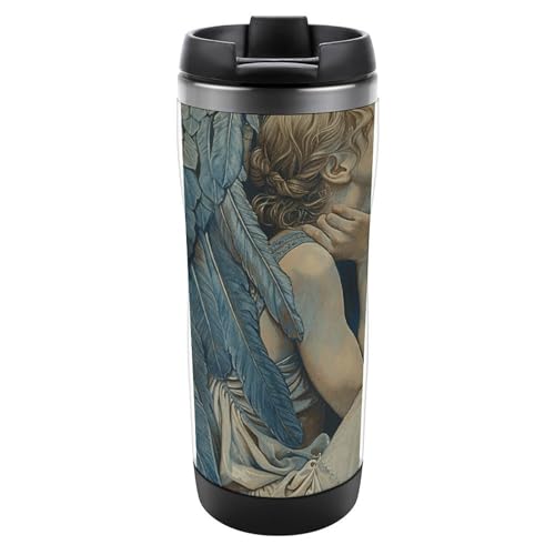RTFGHJS 13oz Vacuum Insulated Stainless Steel Tumbler with Leakproof Lid Angel with Blue Wings 304 Stainless Steel Travel Mug Wide Mouth Coffee Cup for Hot & Cold Drinks (380ml)