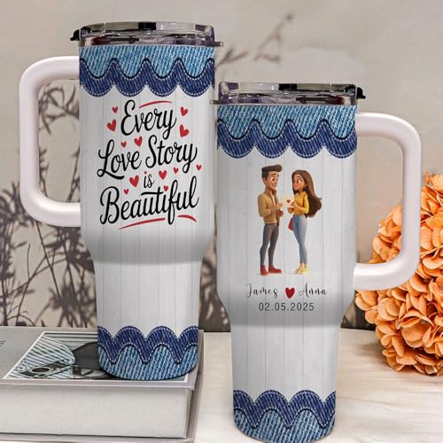 Custom 40oz Tumbler with Handle – Valentine's day photo-Personalized Couple Gift for Anniversary Wedding Gift, Birthday, Mother's Day, Valentine’s Day L9egXV