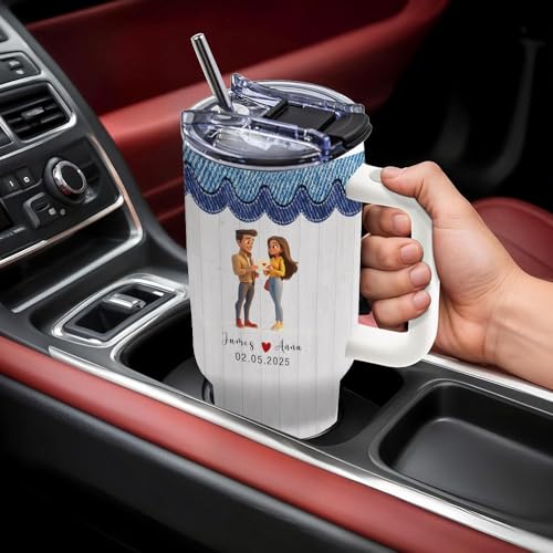 Custom 40oz Tumbler with Handle – Valentine's day photo-Personalized Couple Gift for Anniversary Wedding Gift, Birthday, Mother's Day, Valentine’s Day L9egXV
