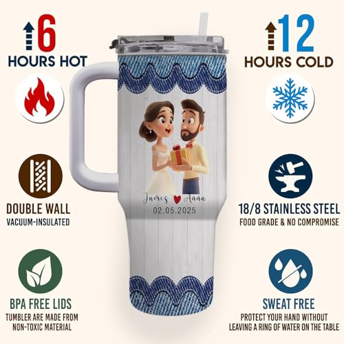 Custom 40oz Tumbler with Handle – wedding kiss-Personalized Couple Gift for Anniversary Wedding Gift, Birthday, Mother's Day, Valentine’s Day v2es8D