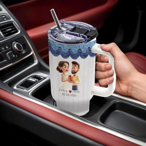 Custom 40oz Tumbler with Handle – wedding kiss-Personalized Couple Gift for Anniversary Wedding Gift, Birthday, Mother's Day, Valentine’s Day v2es8D