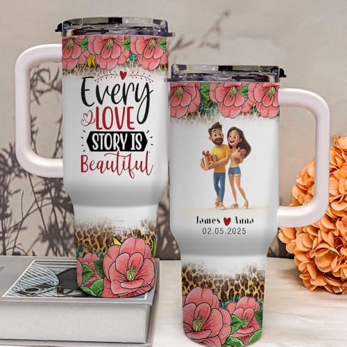 Personalized 40oz Tumbler with Handle – wedding venue decoration-Custom Couple Gift for Anniversary Wedding Gift, Birthday, Mother's Day, Valentine’s Day dchhIq