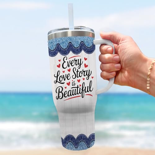 Custom 40oz Tumbler with Handle – romantic dance-Personalized Couple Gift for Anniversary Wedding Gift, Birthday, Mother's Day, Valentine’s Day 8dAKmy